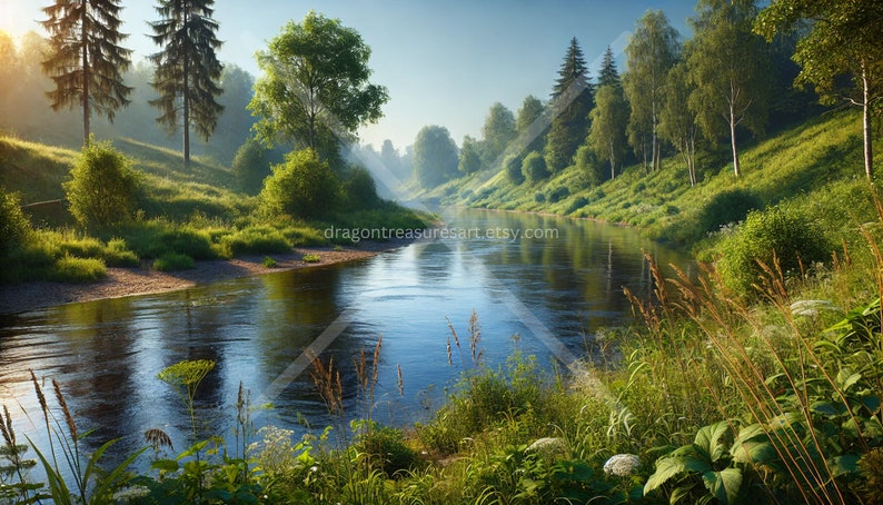 Riverbank Download: Digital Art, Instant Downloadable Wallpaper ...