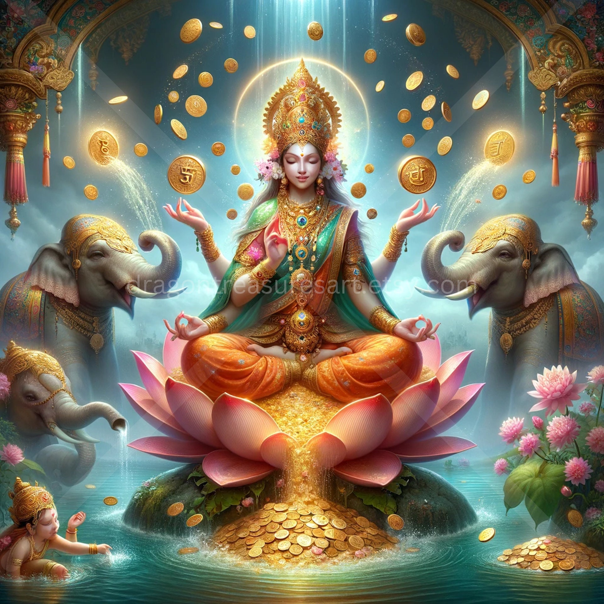 Goddess Lakshmi Download: Digital Art, Instant Downloadable Wallpaper ...