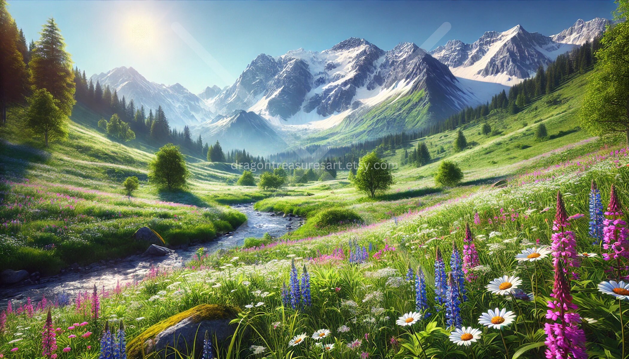 Alpine Meadow Download: Digital Art, Instant Downloadable Wallpaper ...