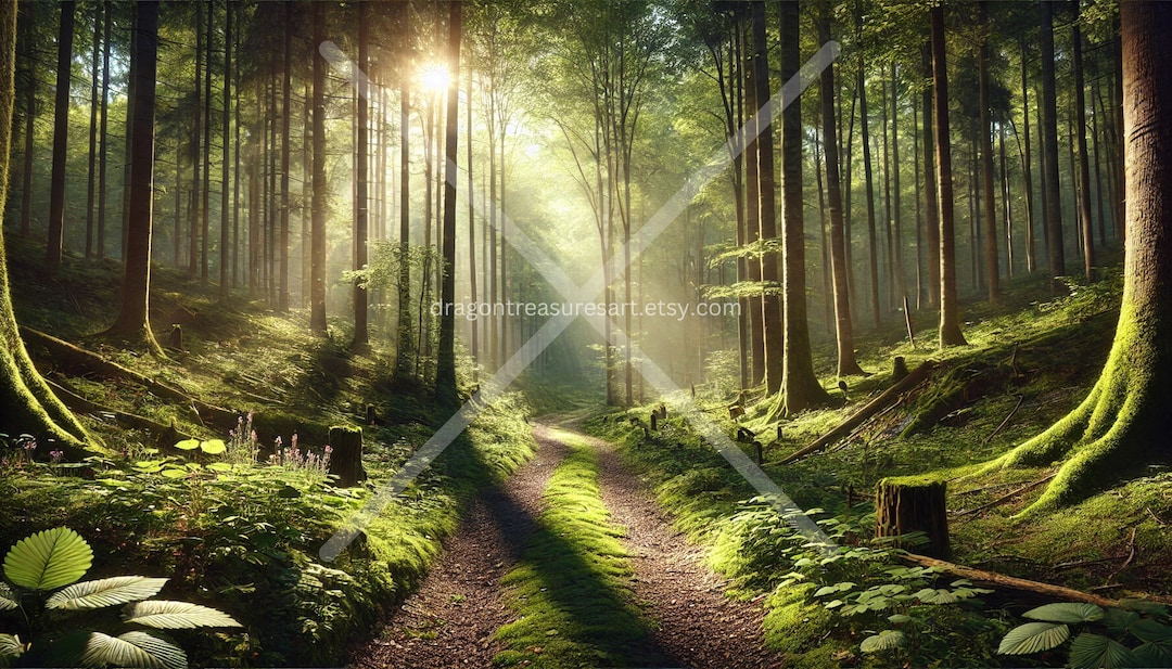 Sunlit Forest Path Download: Digital Art, Instant Downloadable ...