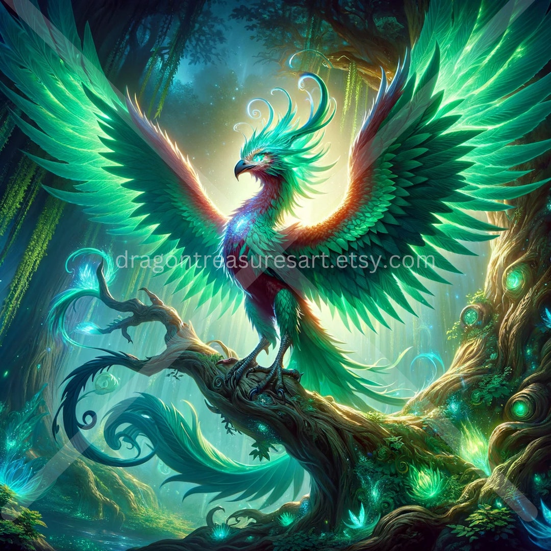 Emerald Phoenix Download: Digital Art, Instant Downloadable Wallpaper ...