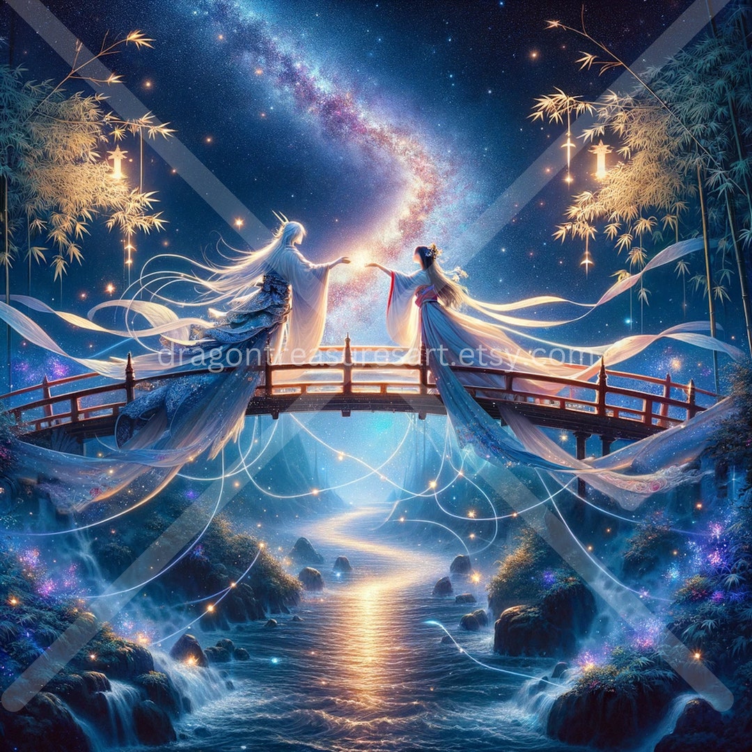 Tanabata - Orihime & Hikoboshi Download: Digital Art, Instant Downloadable Wallpaper ...