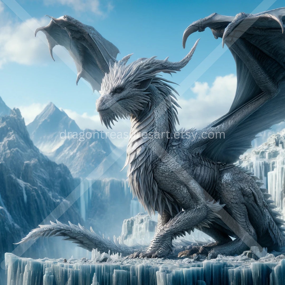 Snow Dragon Download: Digital Art, Instant Downloadable Wallpaper, Downloadable Fantasy Art ...
