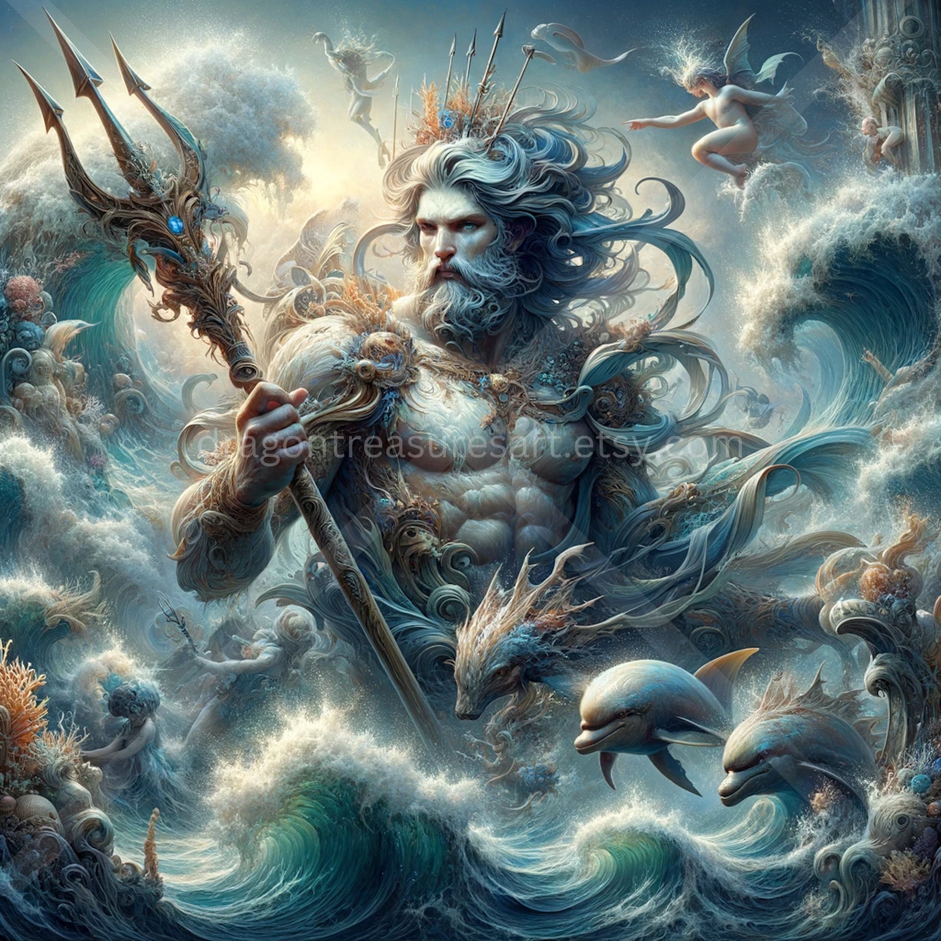 Poseidon Download: Digital Art, Instant Downloadable Wallpaper, Downloadable Fantasy Art ...