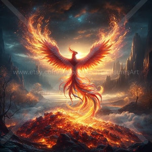 Fiery Phoenix Download: Digital Art, Instant Downloadable Wallpaper ...