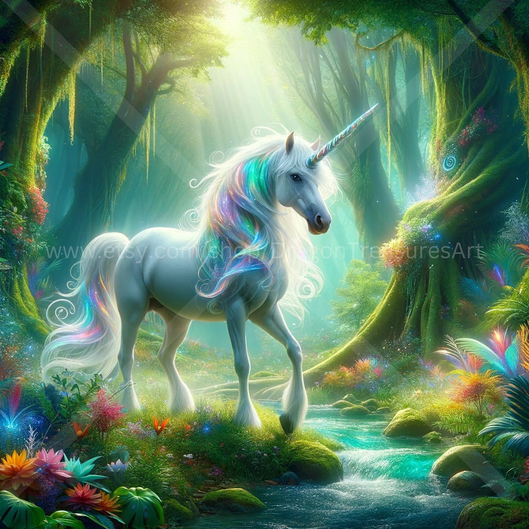 Unicorn in Enchanted Forest Download: Digital Art, Instant Downloadable ...