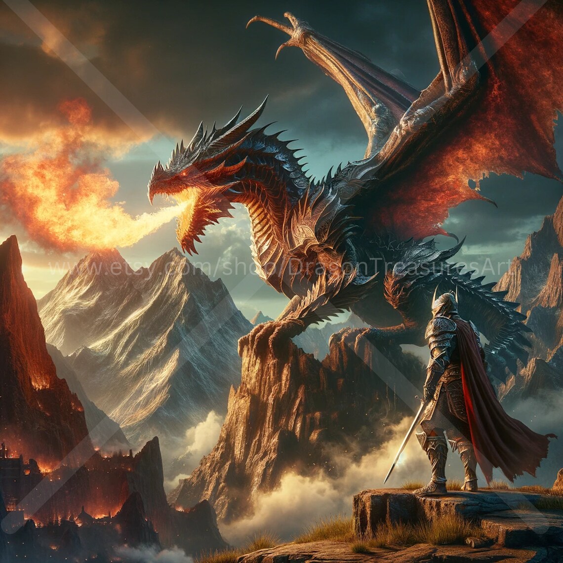 Fight Against Dragon Download: Digital Art, Instant Downloadable ...