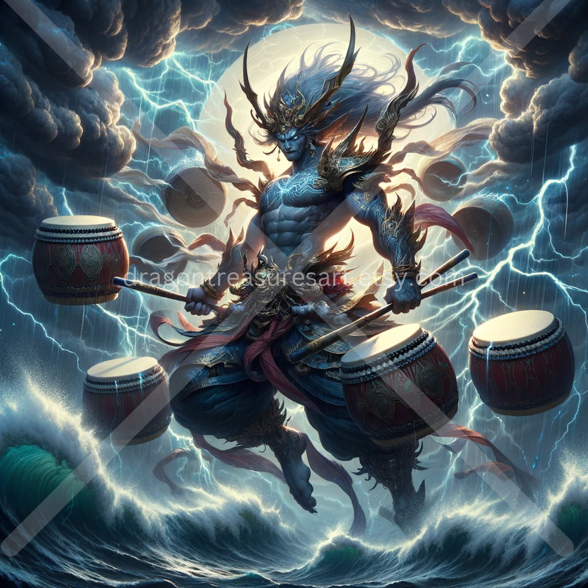 Raijin Download: Digital Art, Instant Downloadable Wallpaper, Downloadable Fantasy Art, Digital ...