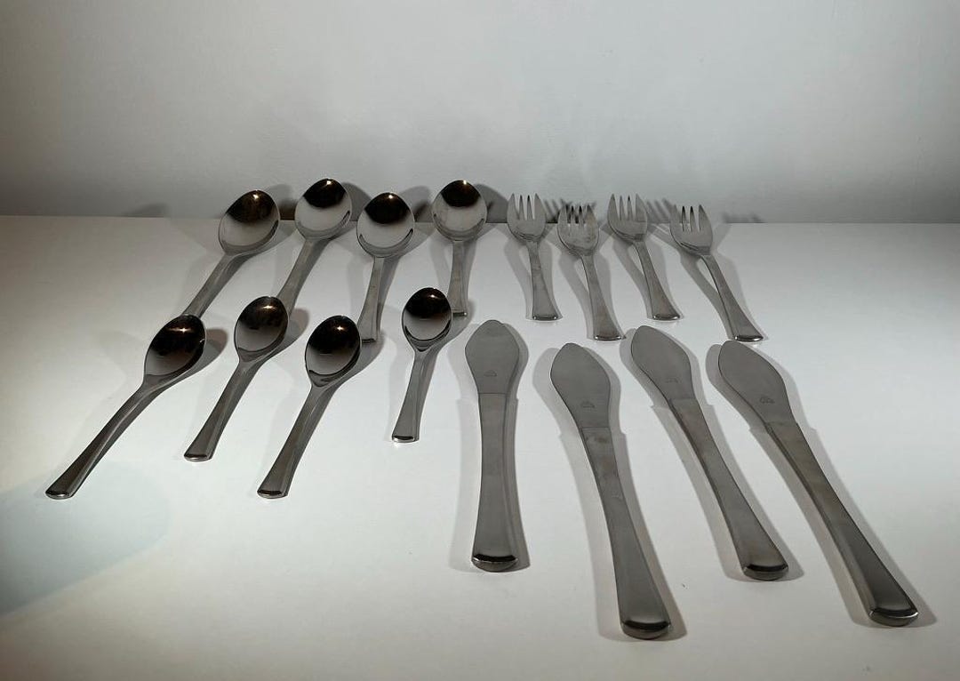 Vintage AMC Italy Cutlery Set 1970s Stainless Steel Flatware Elypsis FF ...
