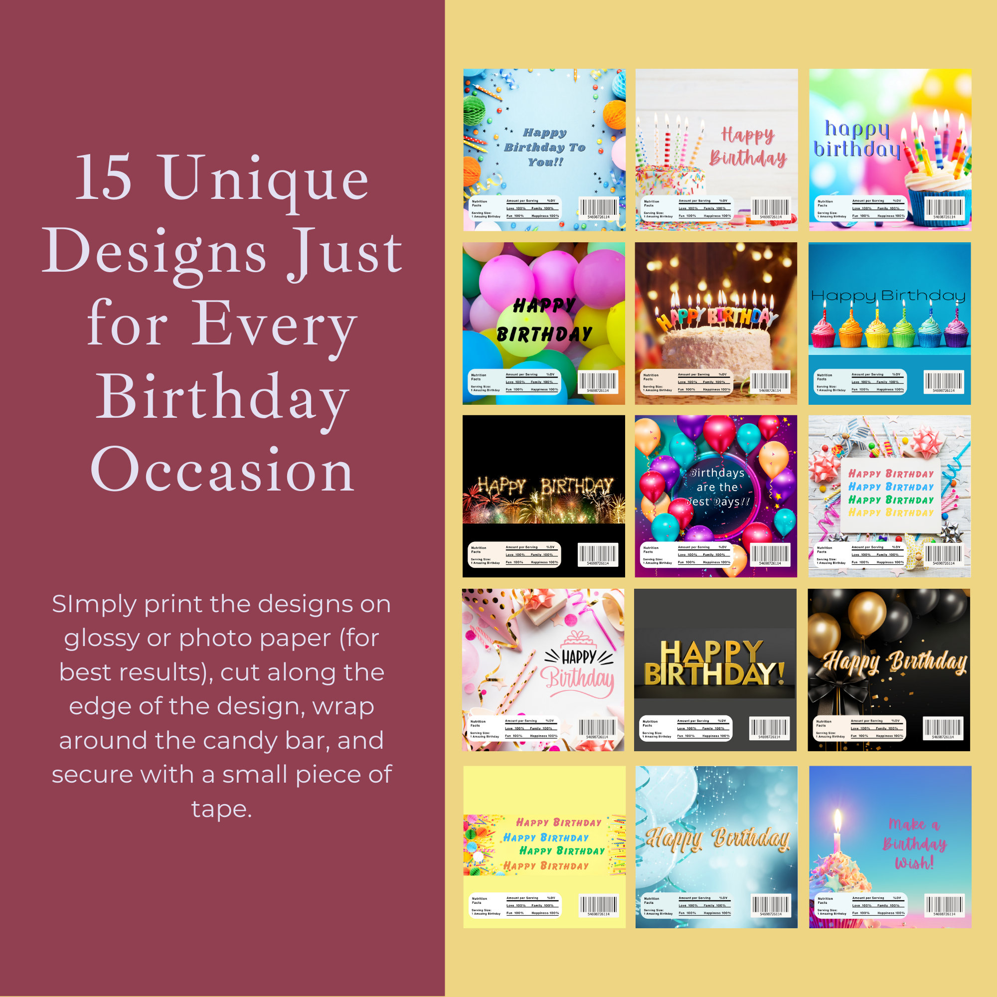 Birthday Candy Bar Wrappers, Birthday Party Favors, DIY Favors, Candy ...