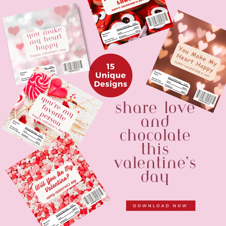 Valentine's Day Candy Bar Wrappers, Candy Bar Wrappers, Valentine's Day ...
