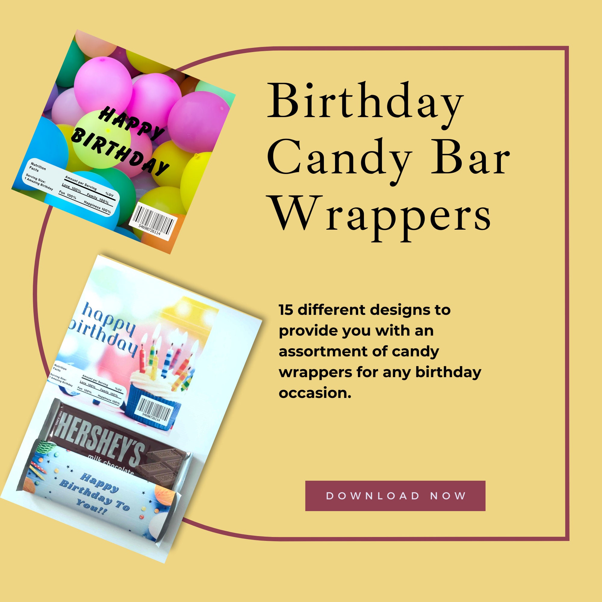 Birthday Candy Bar Wrappers, Birthday Party Favors, DIY Favors, Candy ...