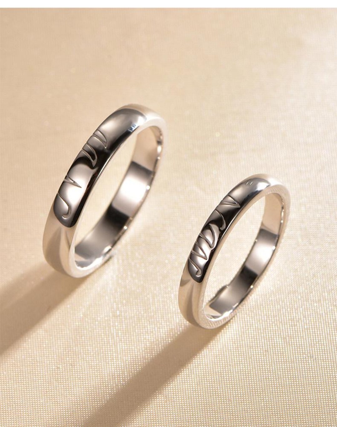 Handmade 14K Gold Custom Couple Rings, Minimalist Chic Engraved Ring ...