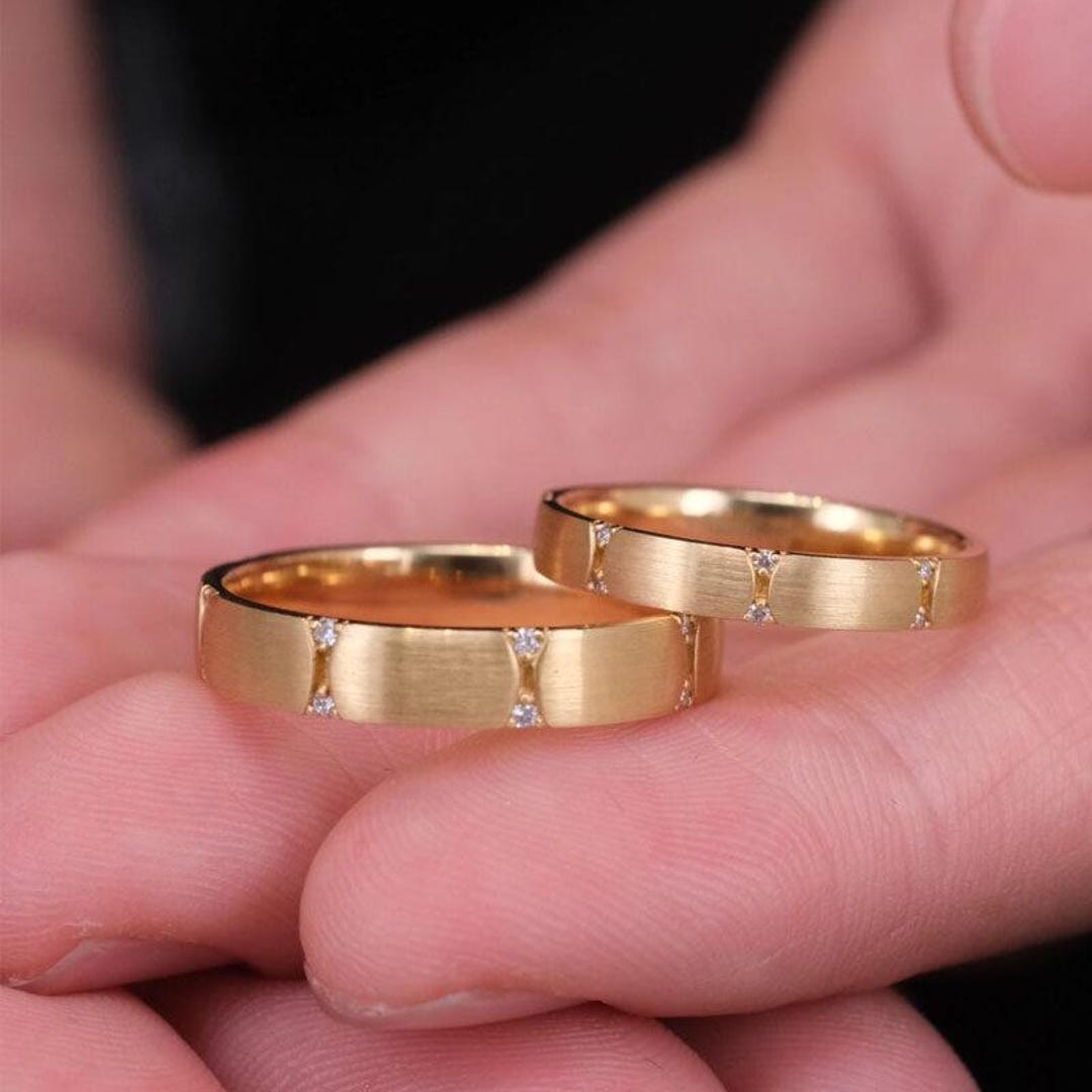 Seam of Time 10K Gold Brushed Couple Rings, Vintage Niche Wedding Bands ...