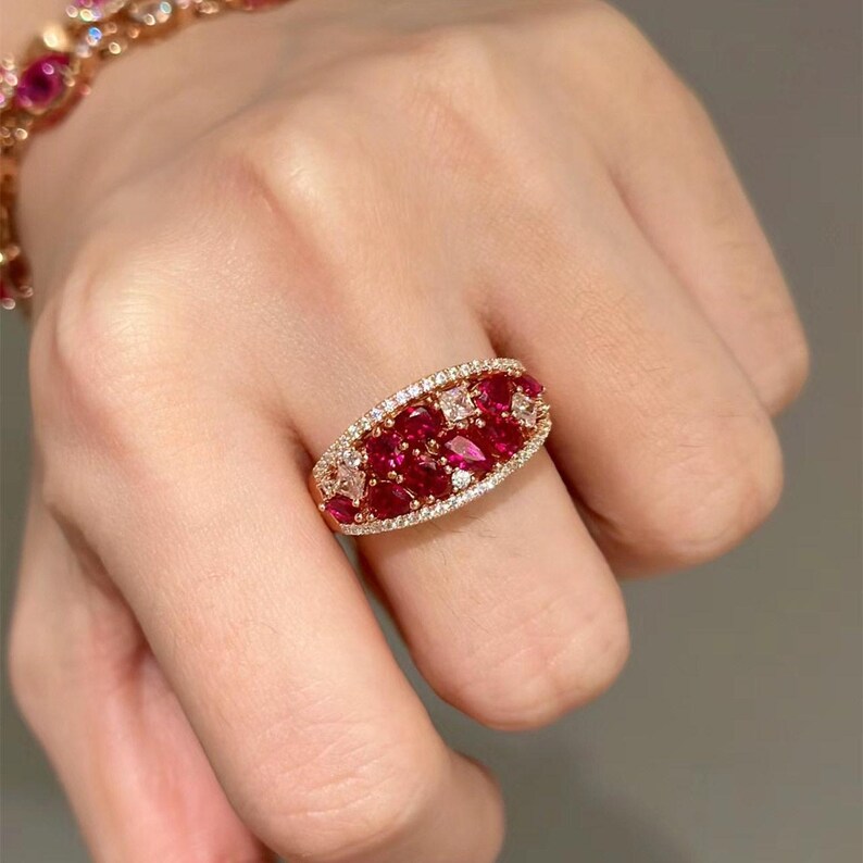 Vintage Style Ruby Garnet 10K Gold Bubble Ring, Women's Cocktail Ring ...