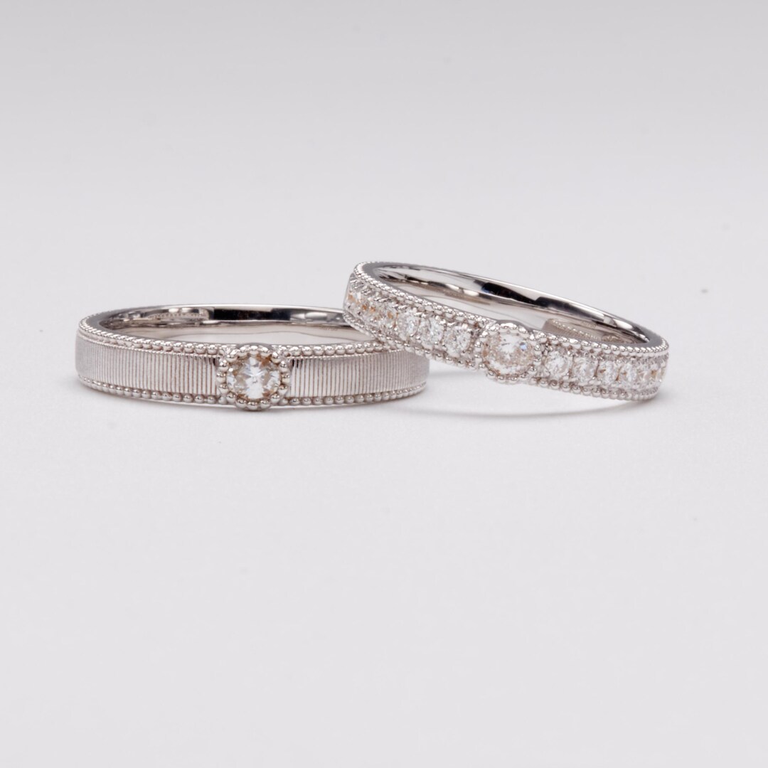 Starlight Vow PT950 Platinum Vintage Couple Rings, Custom Engraved Lab ...