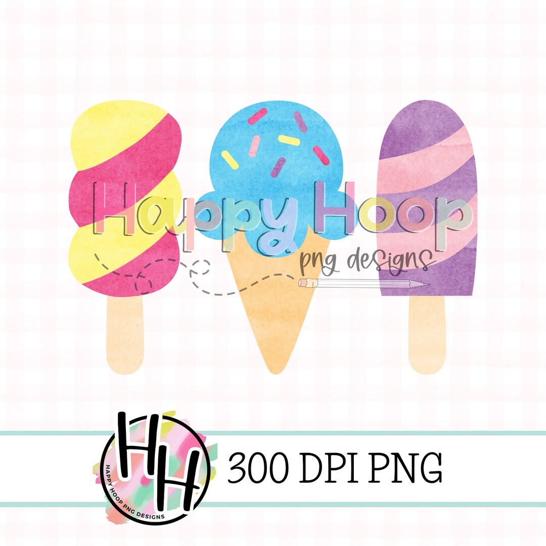 Girls Watercolor Ice Cream Trio PNG Design, Ice Cream Cone Design ...