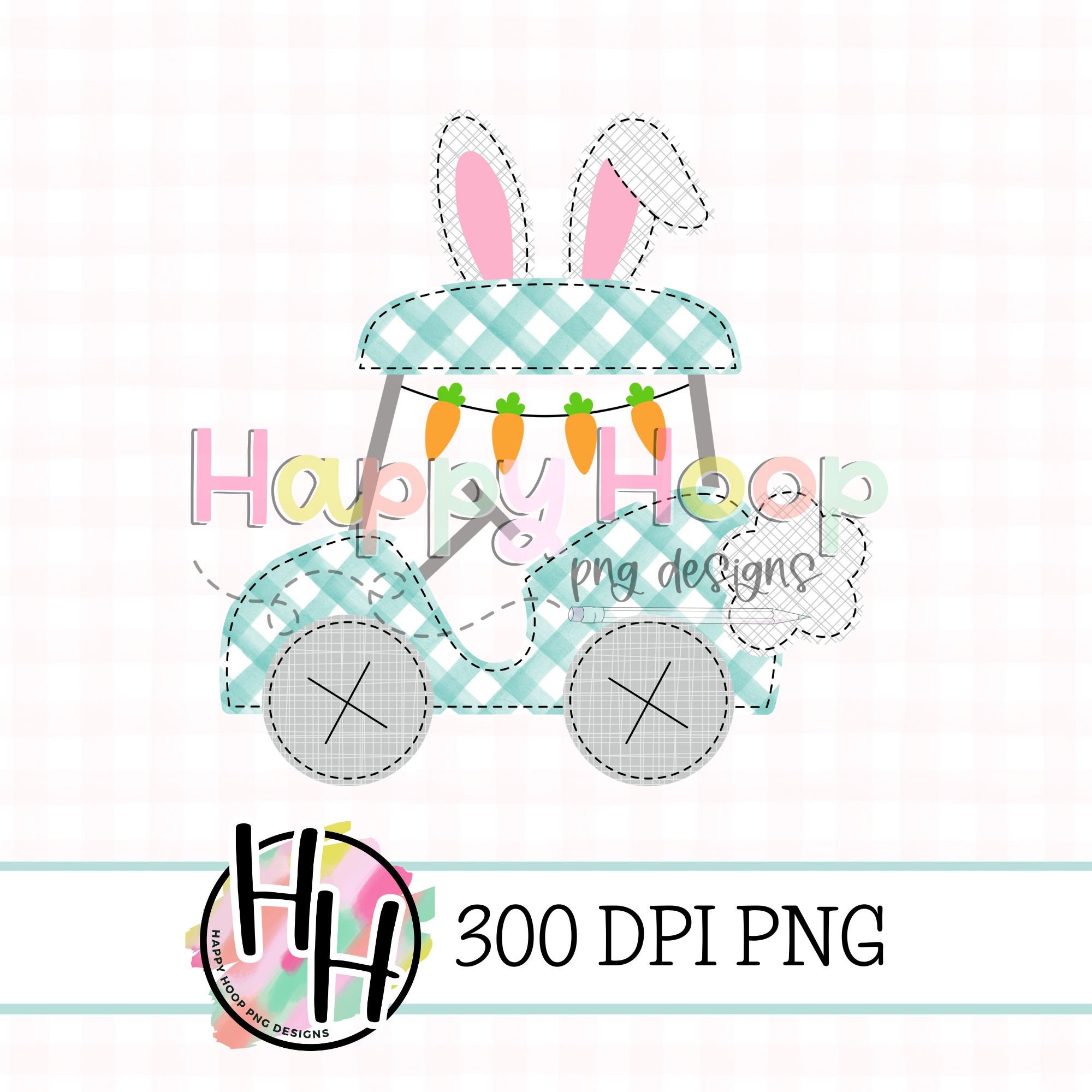Easter Golf Cart Faux Applique PNG, Easter Golf Cart With Carrot ...