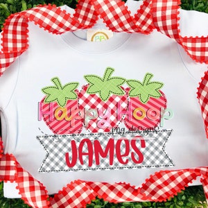 Strawberry Trio Name Plate Faux Applique PNG Design, Strawberry ...