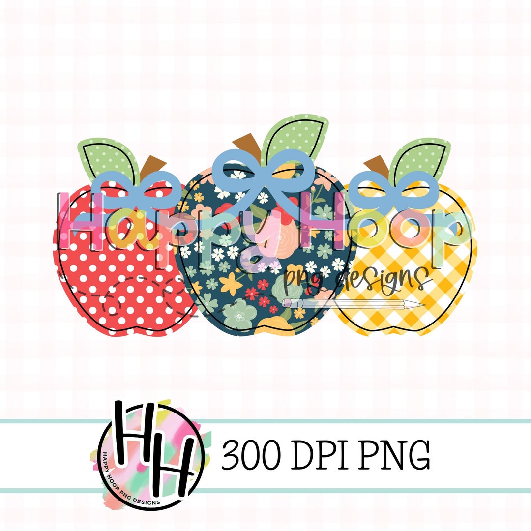 Girls Apple Trio With Bows Faux Applique PNG, School PNG Design, Back ...