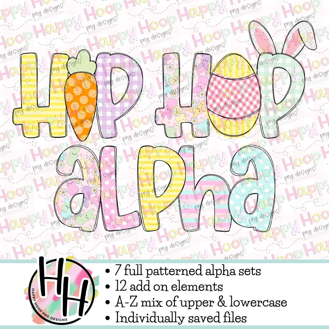 Easter Doodle Alpha Pack, Hip Hop Easter Alpha, A-Z Full Alphabet PNG, Easter Doodle Letters ...