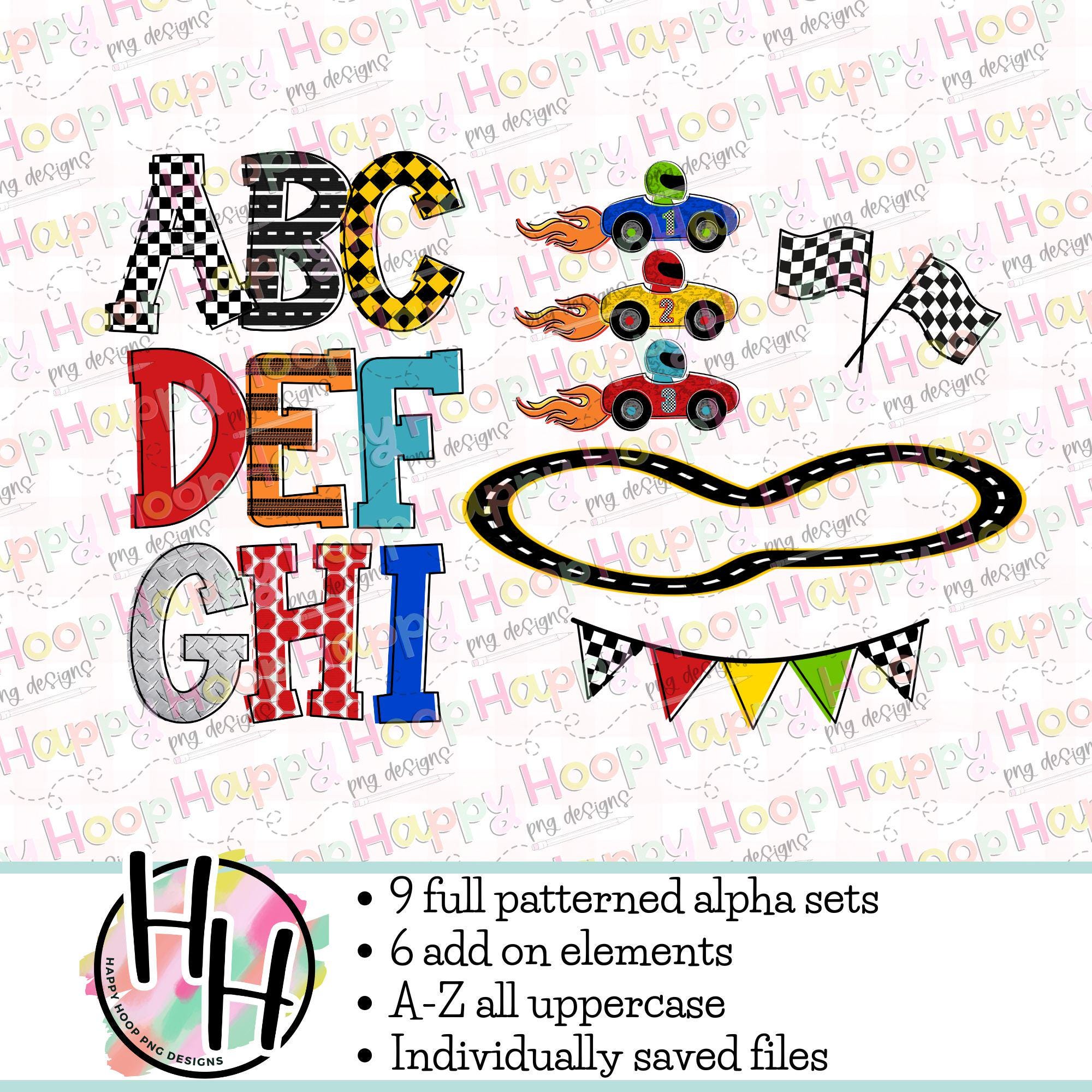 Race Car Doodle Alpha Pack, Racetrack Alphabet, A-Z Full Alphabet PNG ...