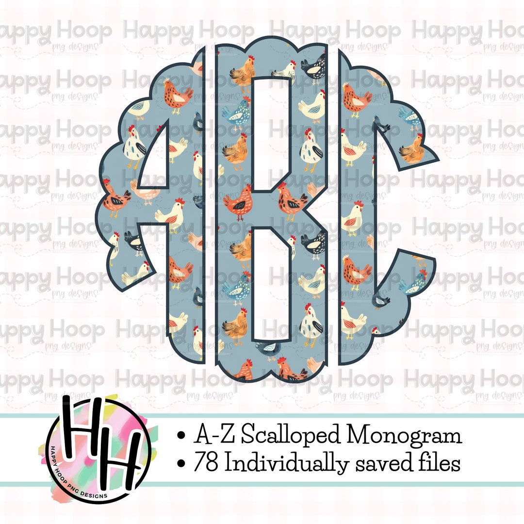 Chicken Scalloped Monogram, Full Alphabet Monogram, Doodle Monogram PNG ...