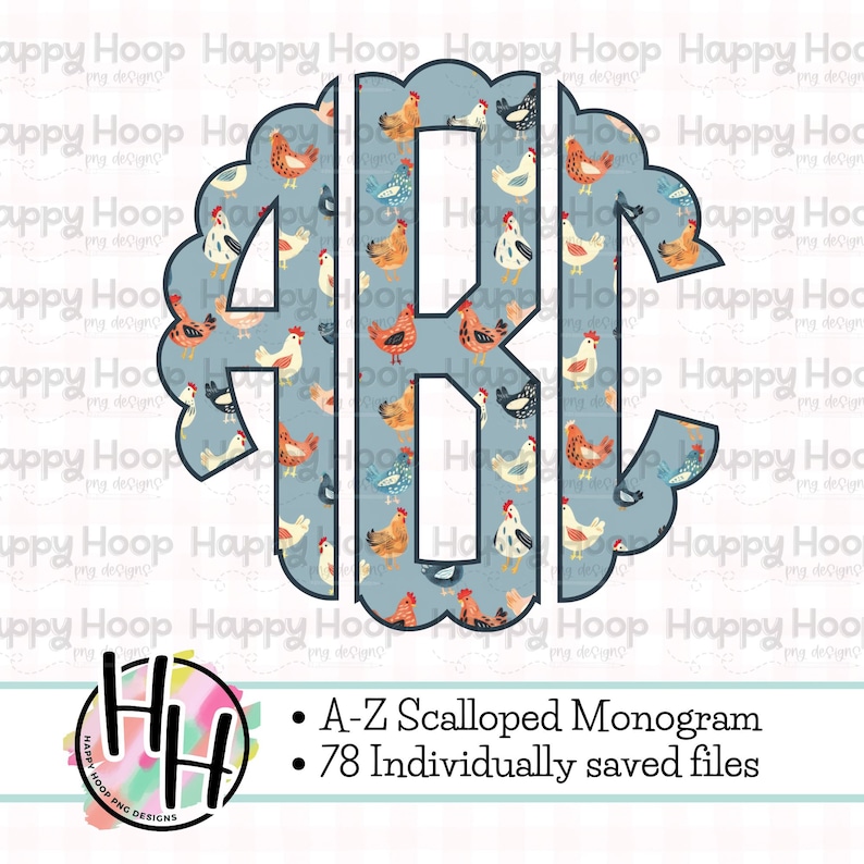 Chicken Scalloped Monogram, Full Alphabet Monogram, Doodle Monogram PNG ...