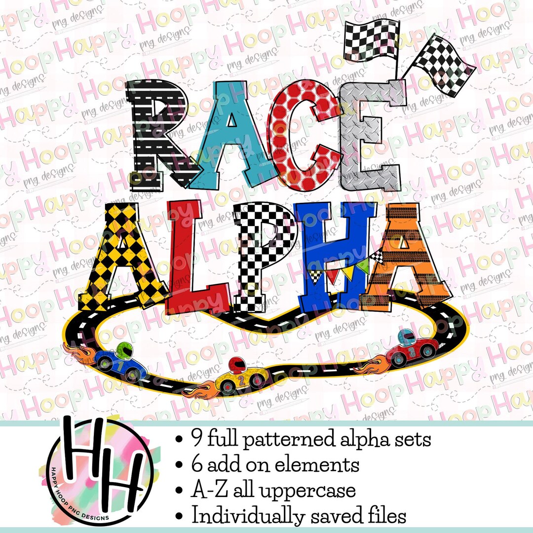 Race Car Doodle Alpha Pack, Racetrack Alphabet, A-Z Full Alphabet PNG ...