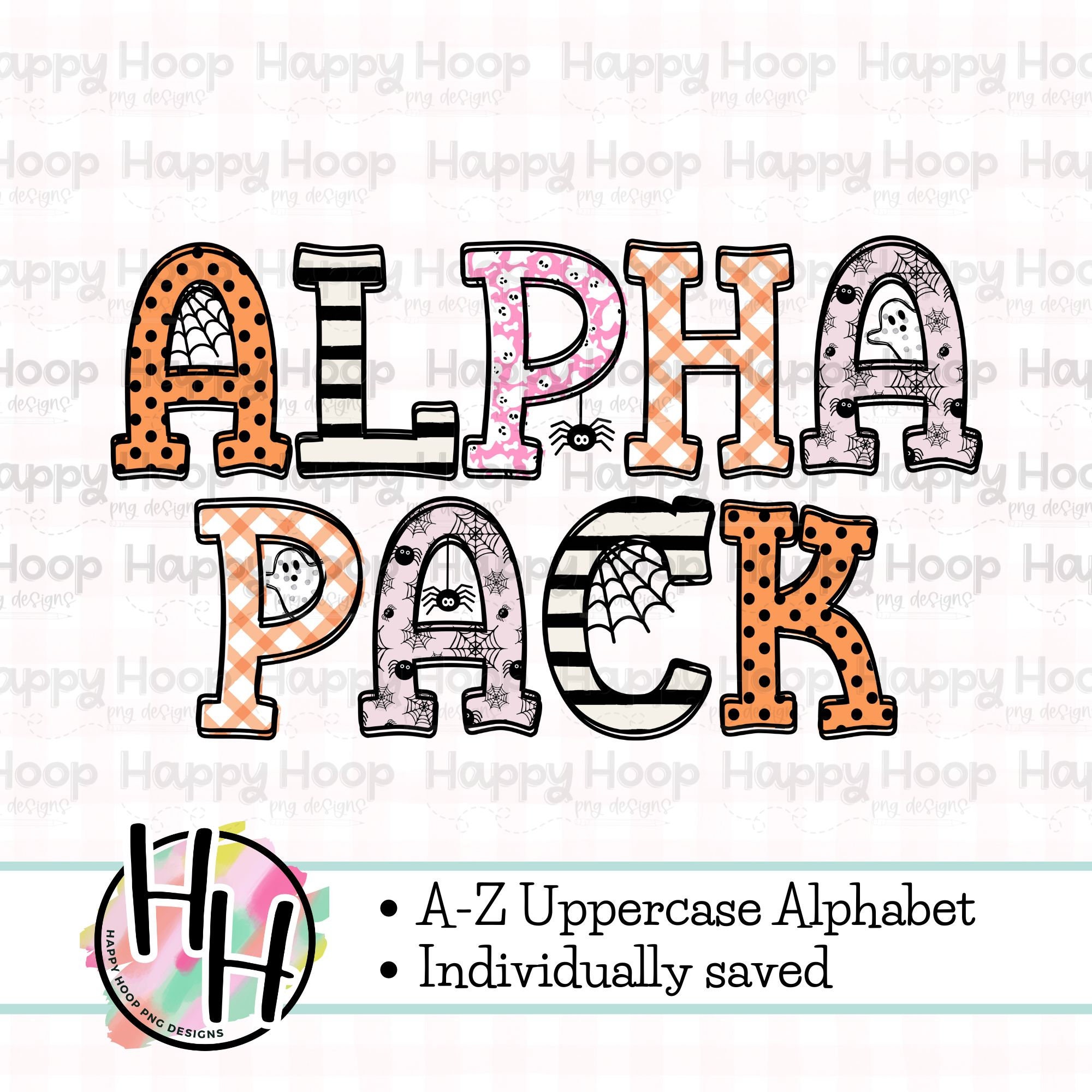 Pink Halloween Doodle Letters Alpha Pack PNG, Uppercase Alphabet Pack ...