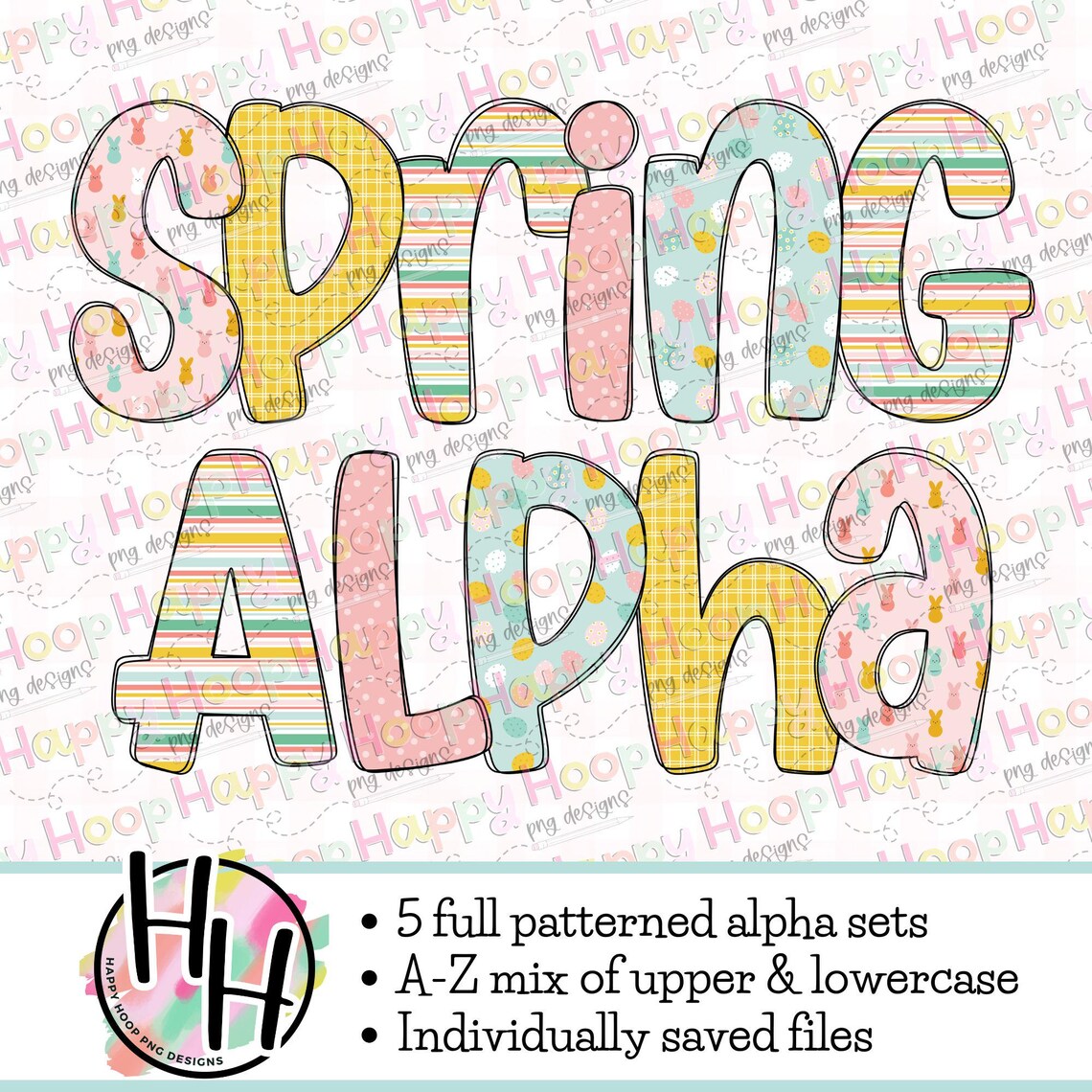 Spring Easter Doodle Alpha Pack, Pastel Easter Alpha, A-Z Full Alphabet ...