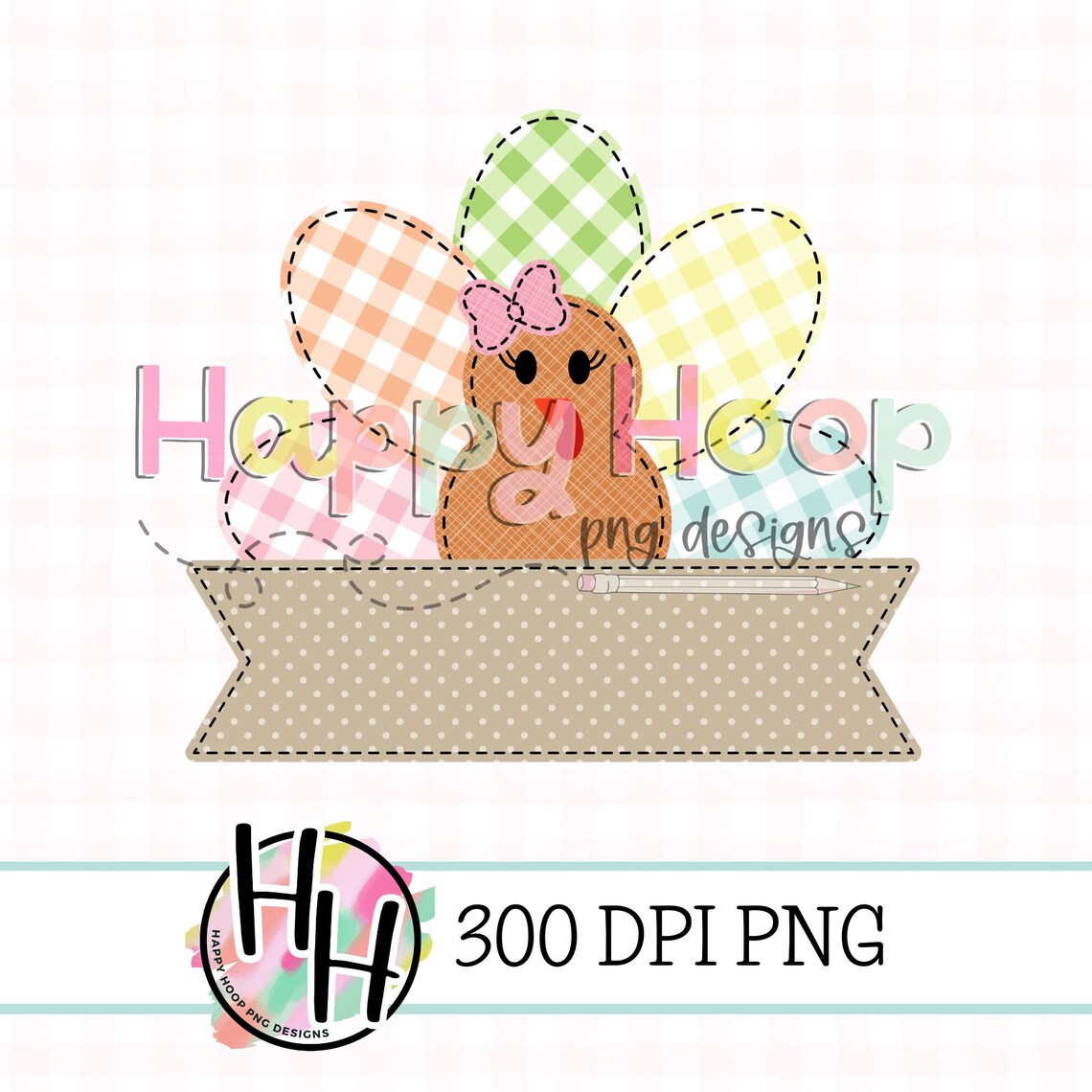 Gingham Pastel Turkey Faux Applique PNG, Fall Turkey PNG Design, Faux ...