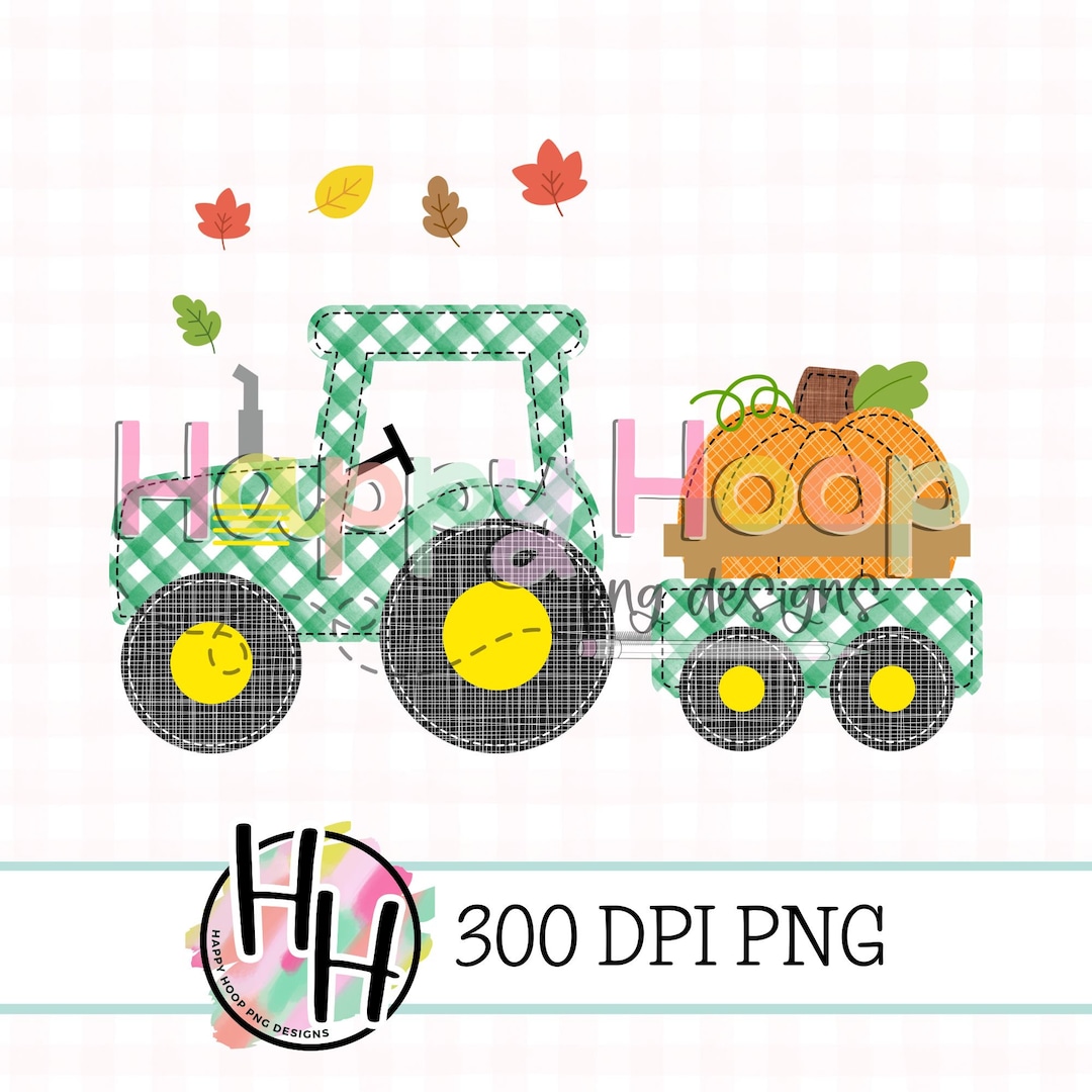 Fall Pumpkin Tractor Faux Applique PNG, Fall Design, Faux Embroidery ...