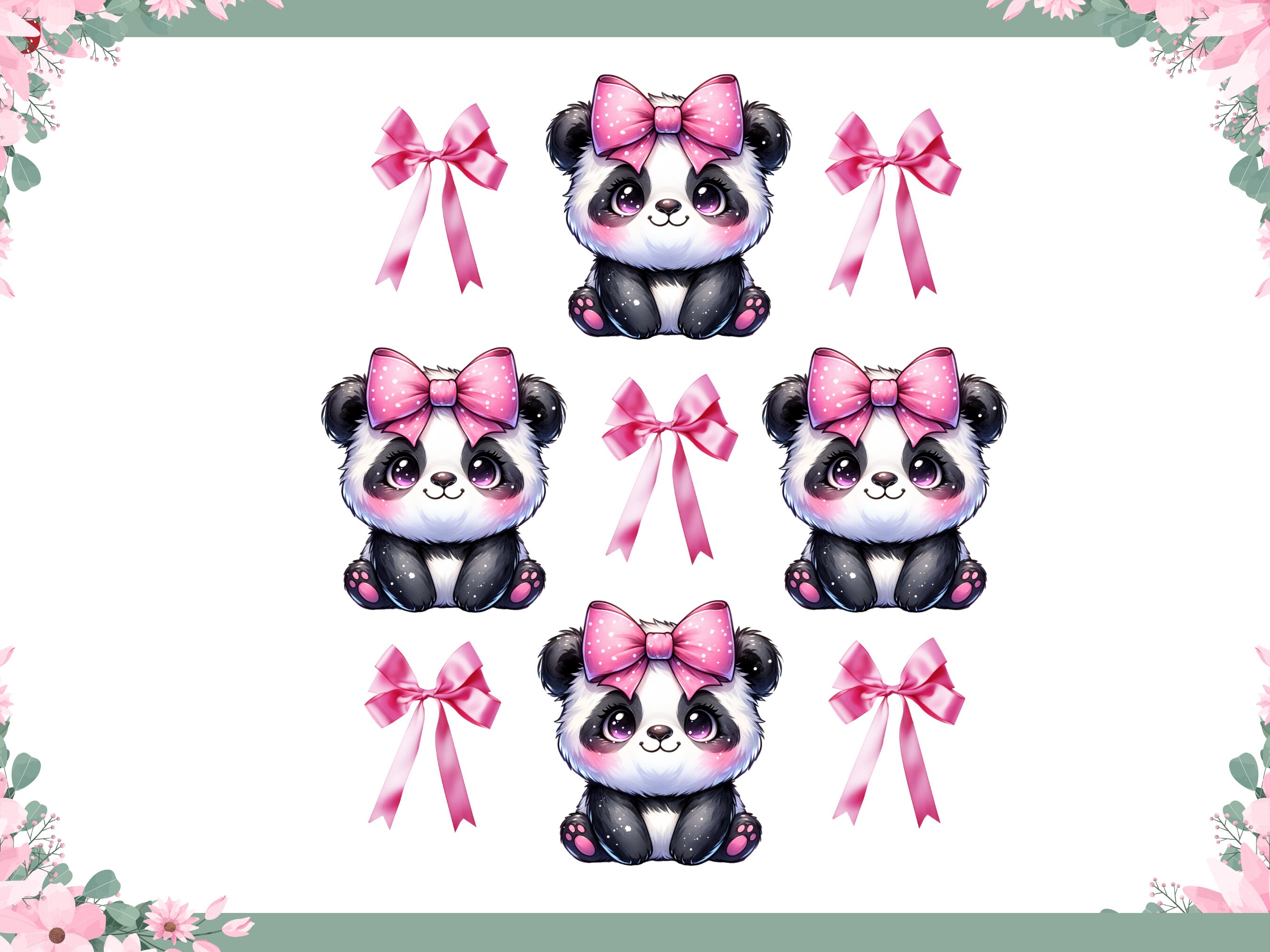 Coquette Panda Pink Bows Png, Design With Pandas Gift for Panda Lover ...