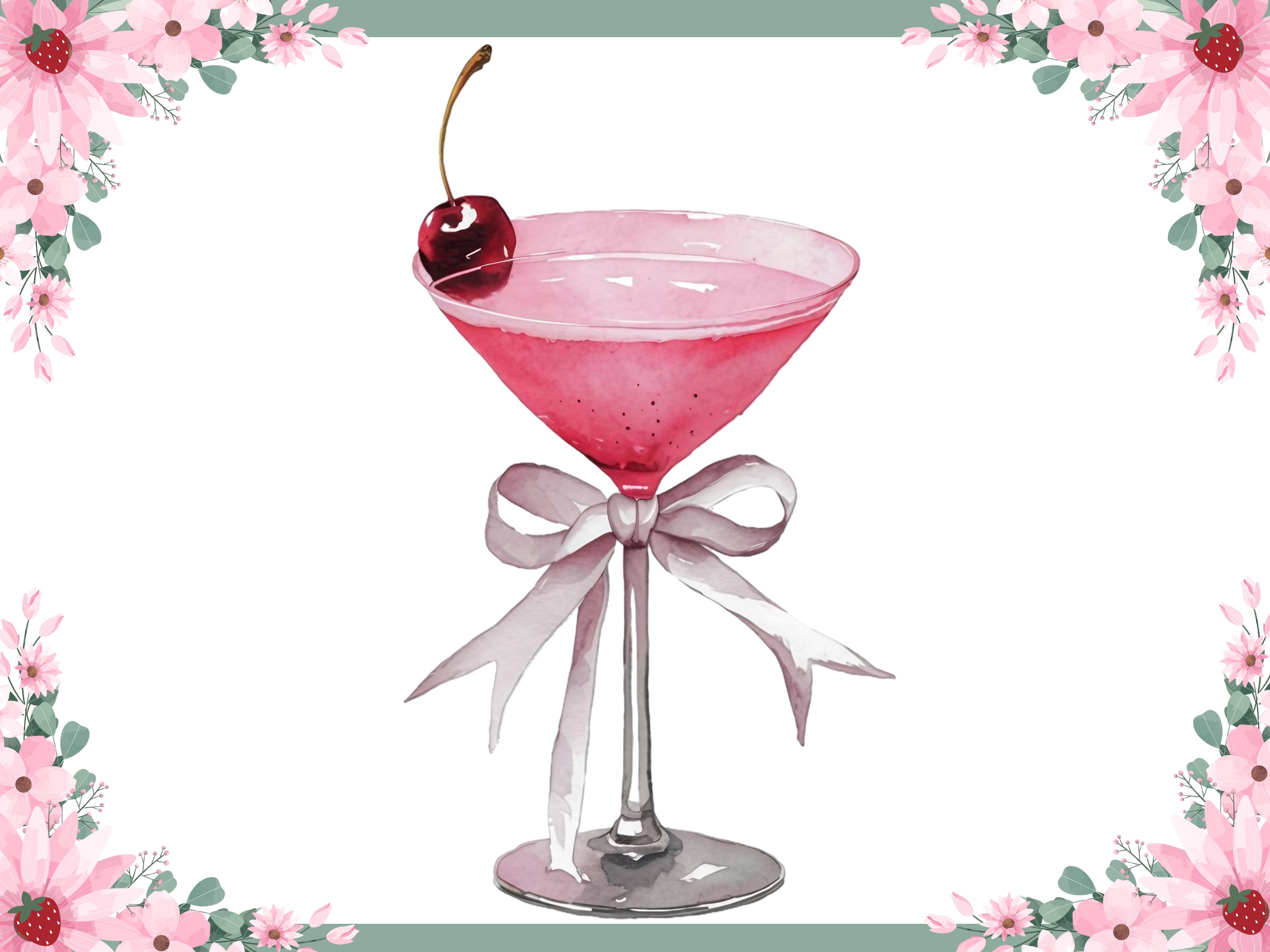 Coquette Cherry Cocktail With Bow Png, Coquette Bridal Png, Coquette ...