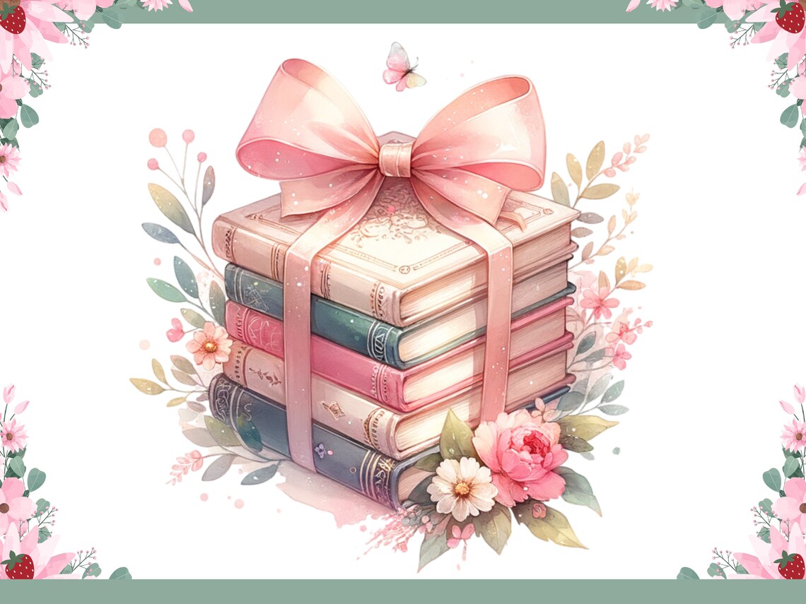 Coquette Bundle of Books Png, Coquette Book With Bow, Coquette Book ...