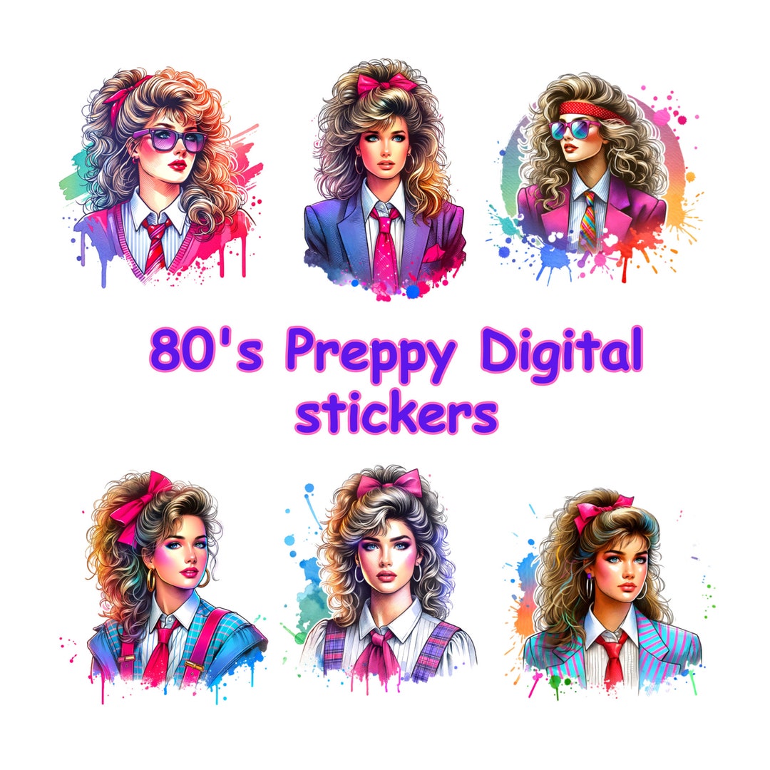 80s Preppy Stickers: Retro Digital Planner Graphics (digital Download ...