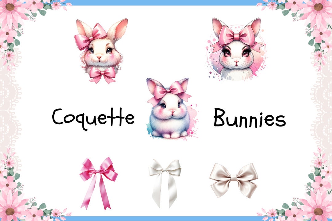 Coquette Bunnies Pink Bows PNG, Cute Coquette Bunnies,coquette Bunnies ...