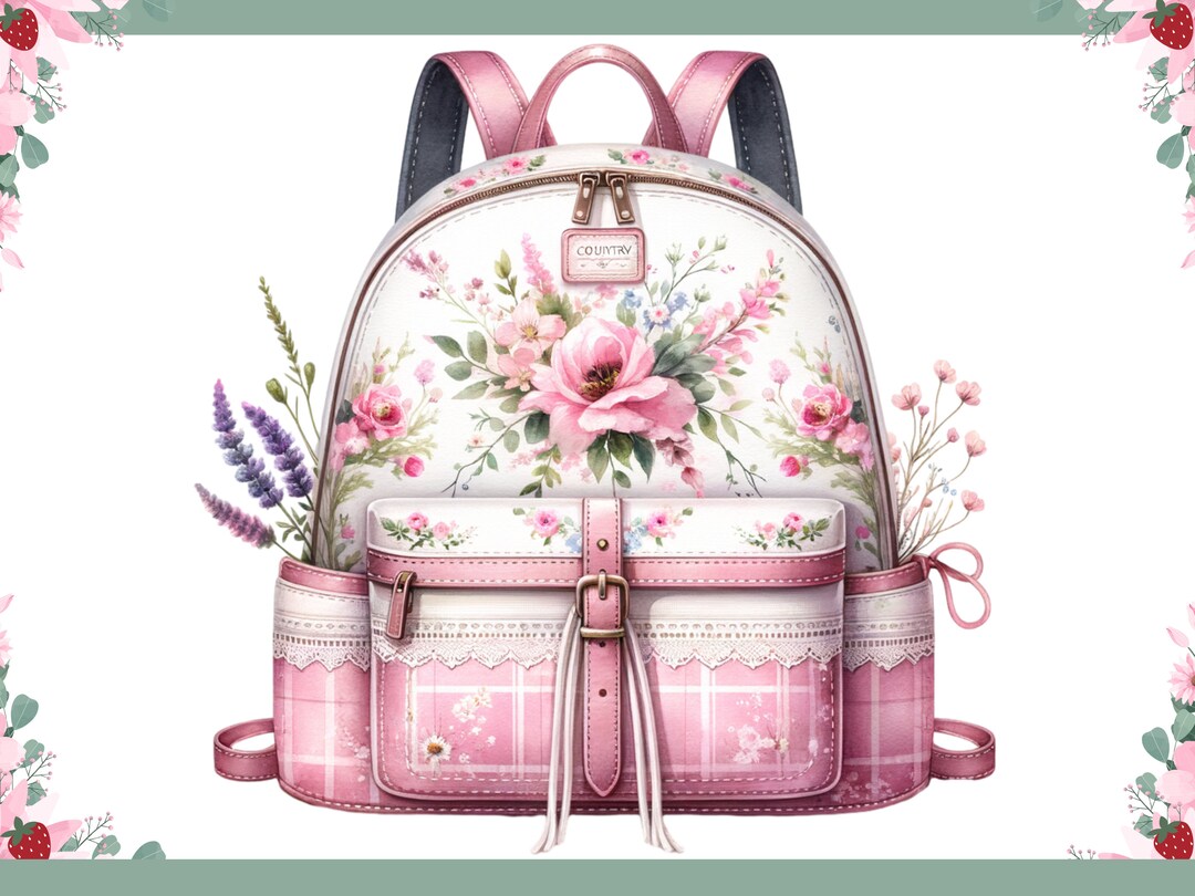 Coquette Backpack Png, Girly Backpack With Flowers Digital Download ...