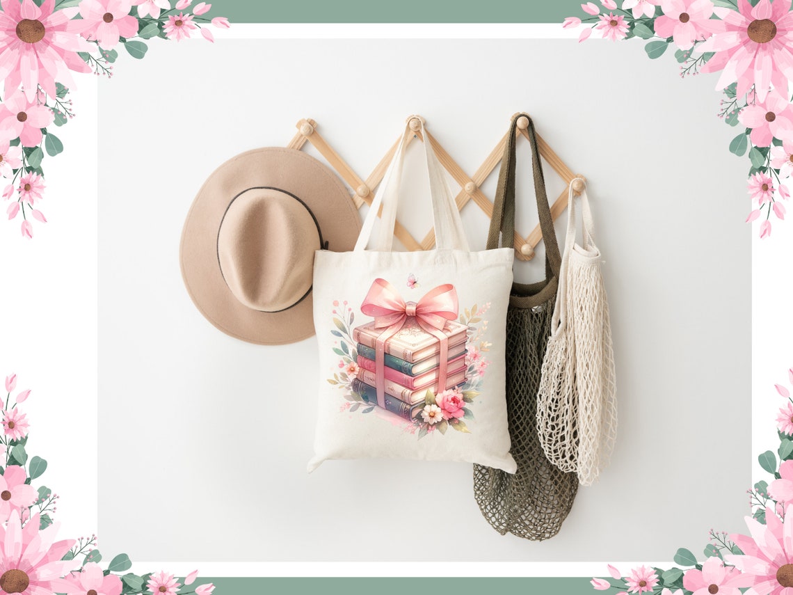 Coquette Book Stack PNG: Pastel Books With Pink Bow (digital Download ...