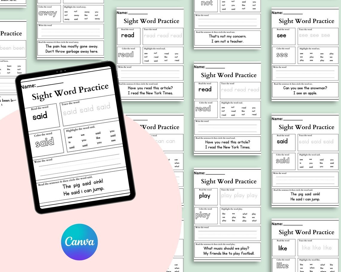 PLR Sight Words Educational Worksheets, With Master Resell Rights ...