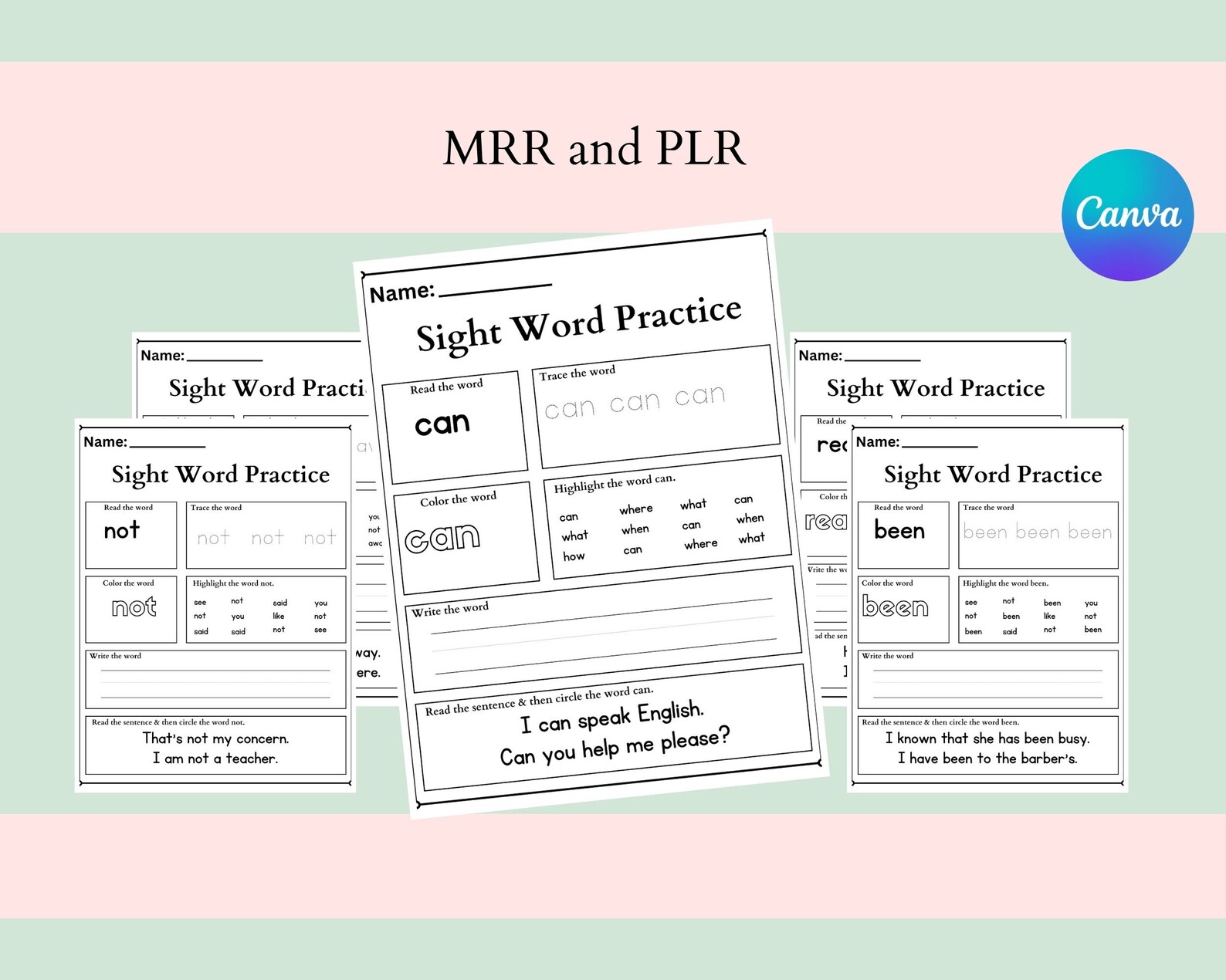 PLR Sight Words Educational Worksheets, With Master Resell Rights ...