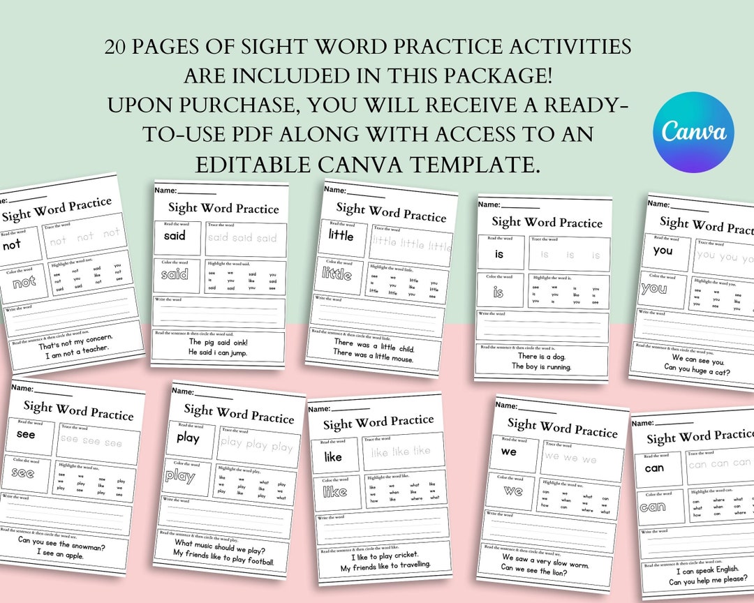 PLR Sight Words Educational Worksheets, With Master Resell Rights ...