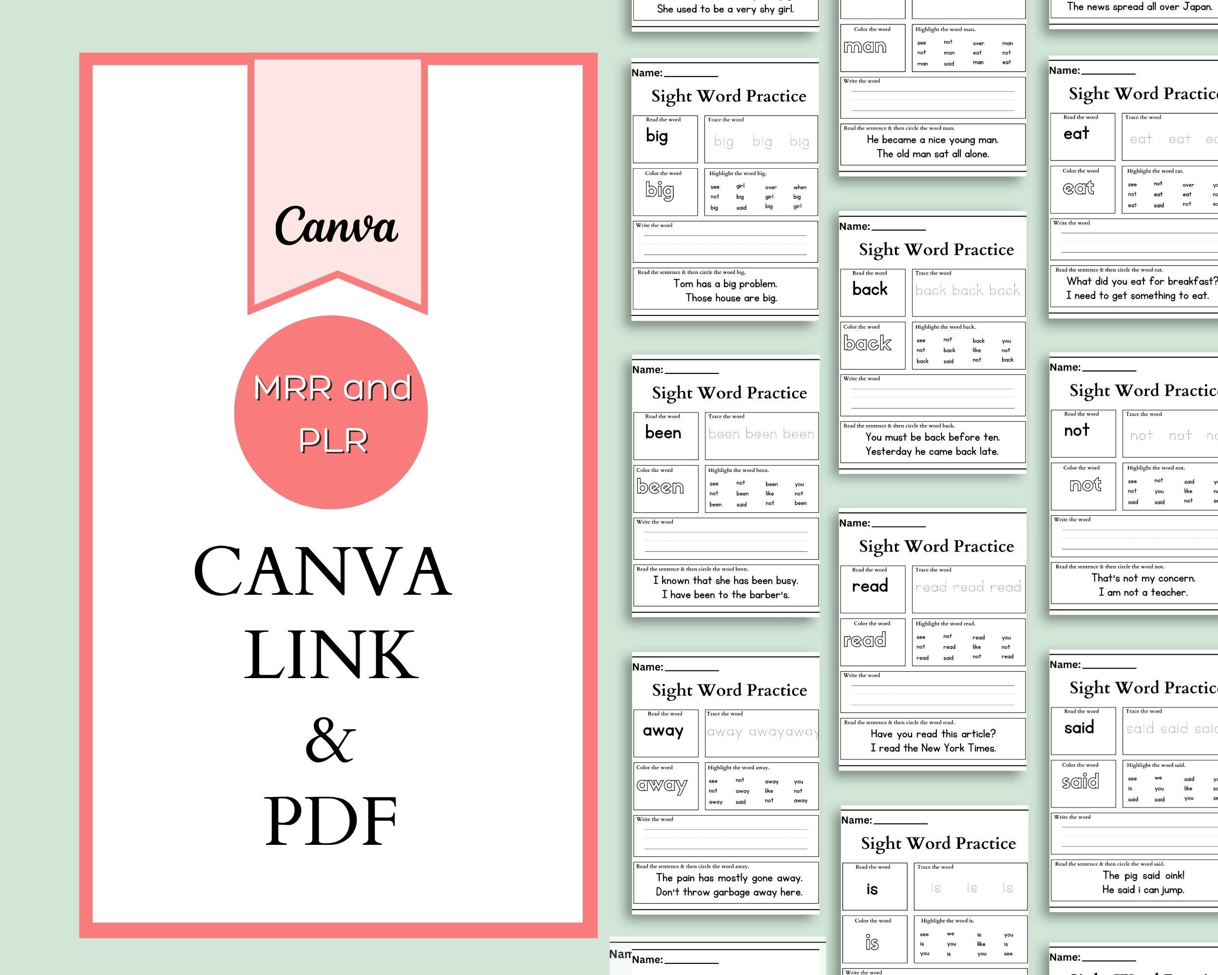 PLR Sight Words Educational Worksheets, With Master Resell Rights ...