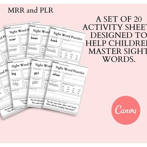 PLR Sight Words Educational Worksheets, With Master Resell Rights ...