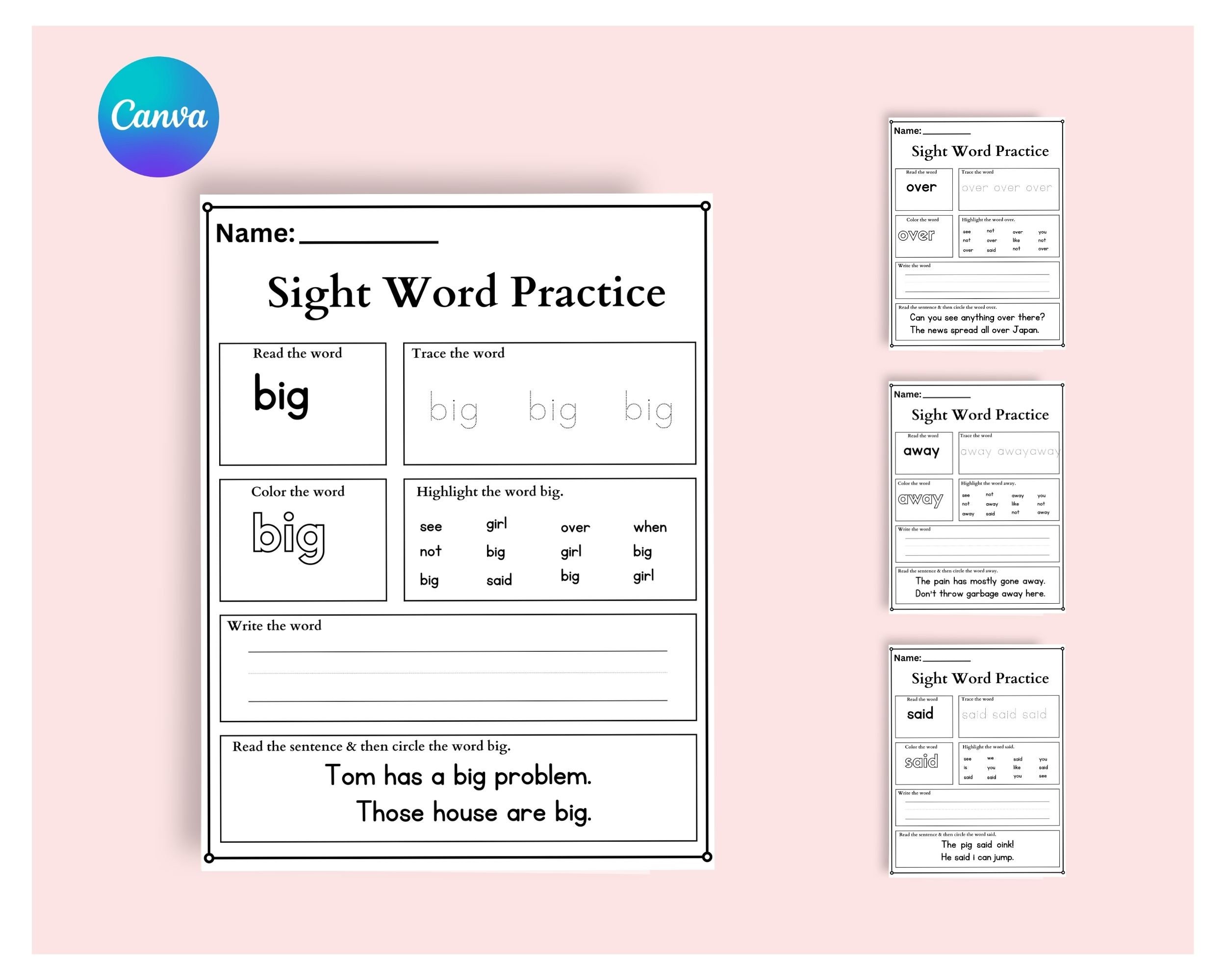PLR Sight Words Educational Worksheets, With Master Resell Rights ...