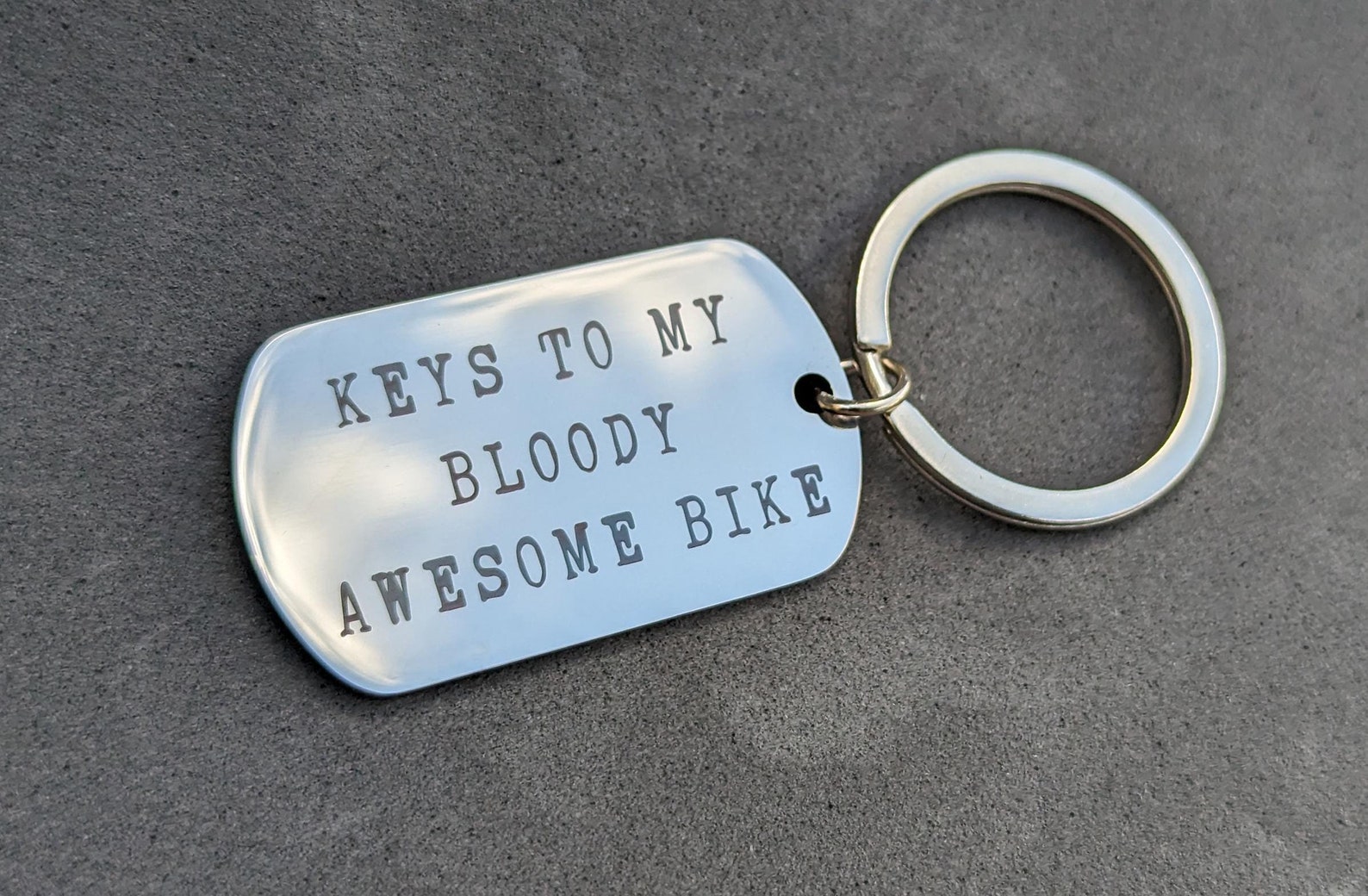 Keys to My Bloody Awesome Bike Personalised Stamped Effect Font ...