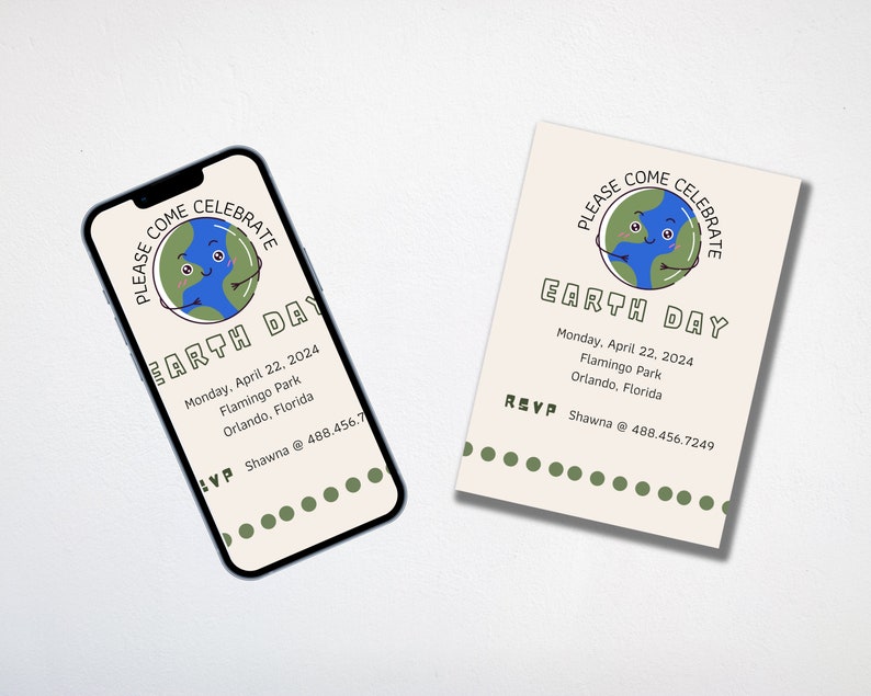 Earth Day Invitation, Earth Day Flyer, Earth Day Birthday, Digital ...