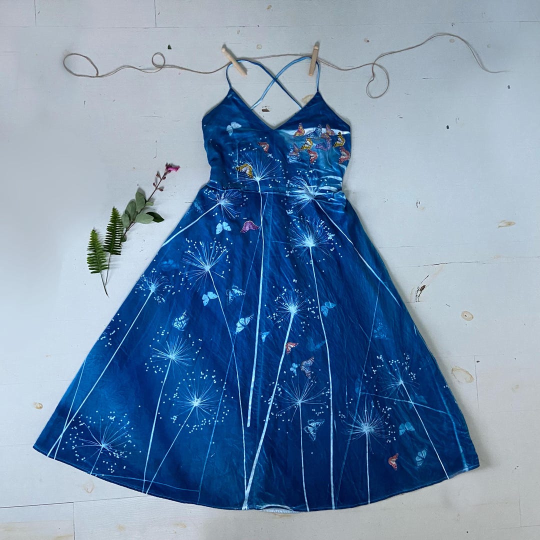 Butterfly Cyanotype and Embroidered Dress Large - Etsy