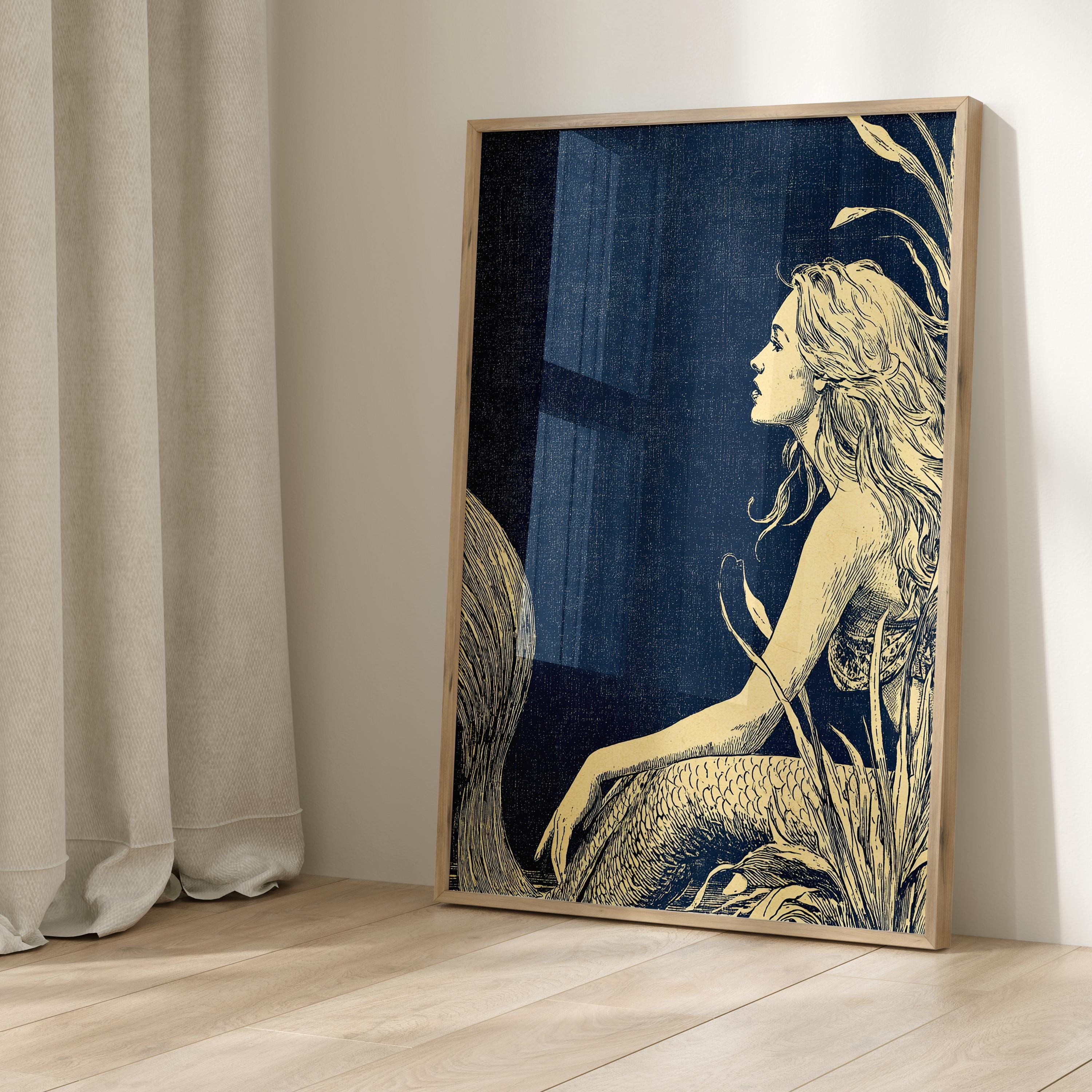 Vintage Mermaid Art Print, Vintage Wall Decor, Beach Home Aesthetic ...